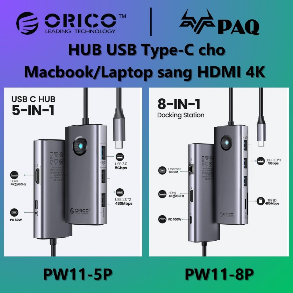 HUB USB Type-C cho Macbook/Laptop sang HDMI 4K Orico PW11-5p / PW11-8P | Shopee Việt Nam