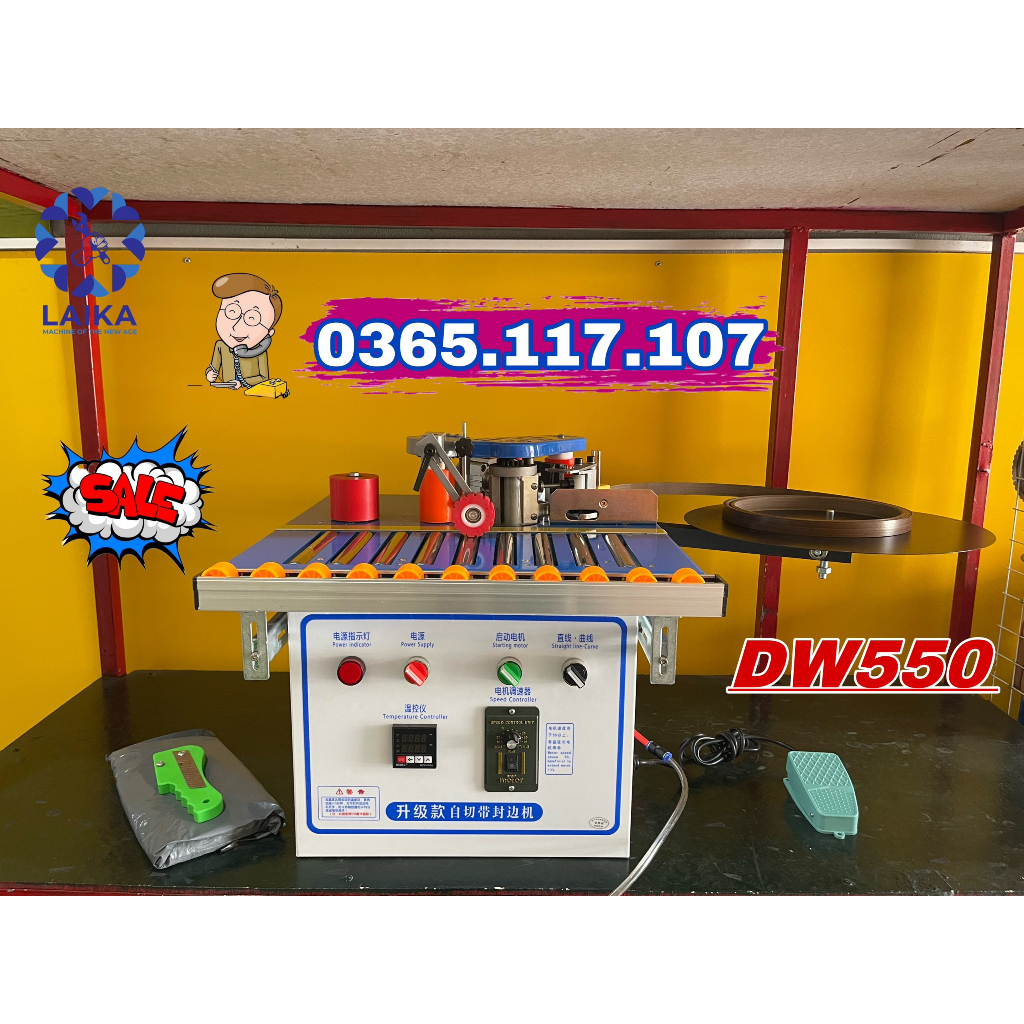 Máy dán cạnh gỗ DW550 đa chức năng dán thẳng, dán tròn, dán vát 45 độ ...