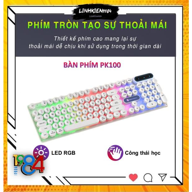 Bàn phím máy tính gaming giả cơ PANTSAN PK100 Màu Trắng có dây nút tròn Led 7 màu cực đẹp ...