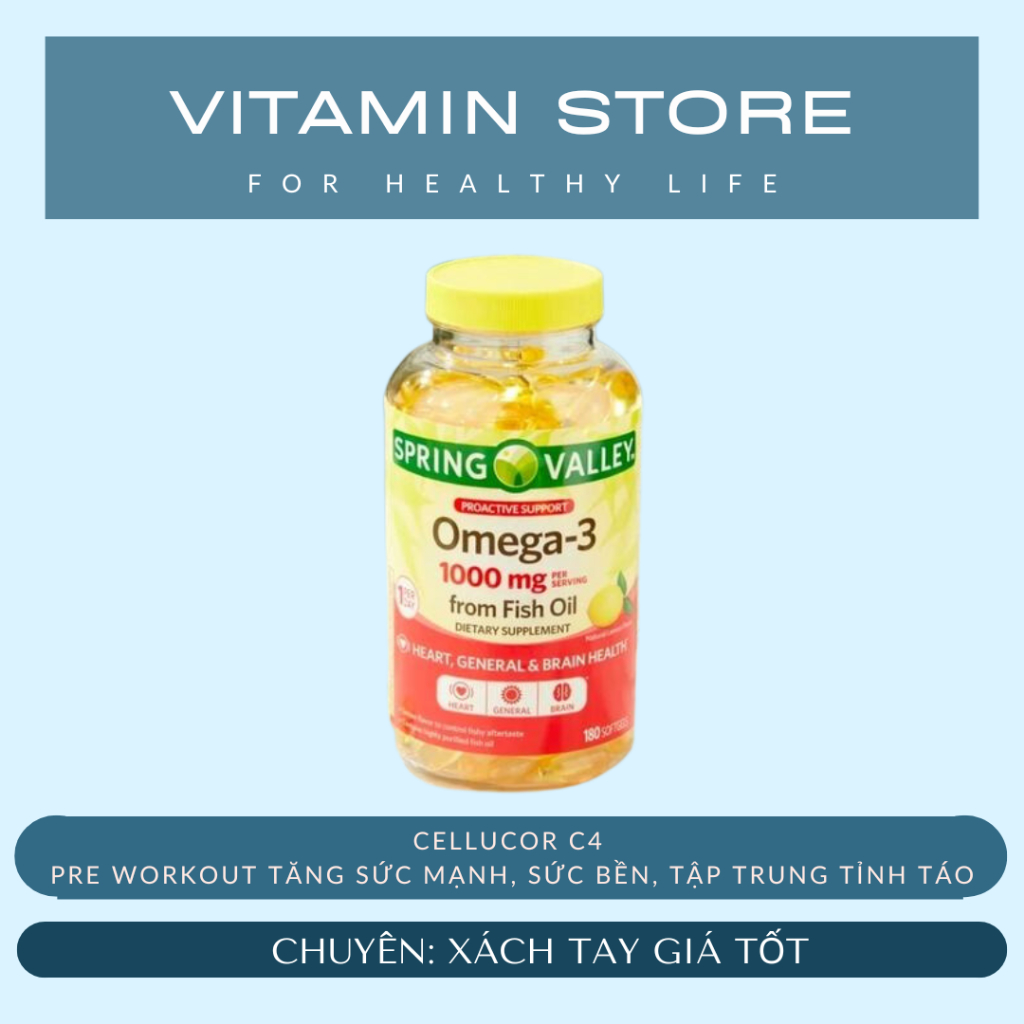 (VITAMIN STORE) Viên Dầu Cá Siêu Cô Đặc Vị Chanh Spring Valley Omega 3 ...