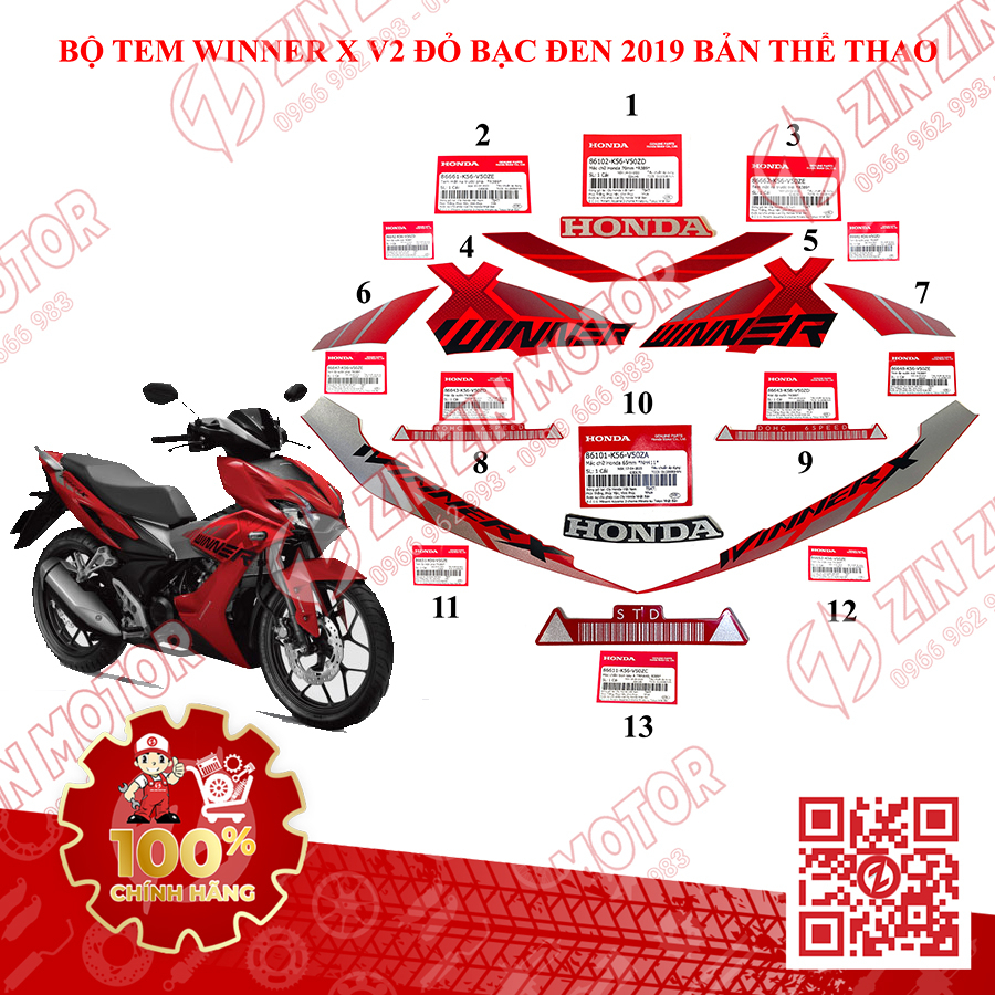 Tem Rời Winner X V2 2019+ Zin Đỏ Bạc Đen 2019 Phiên Bản Thể Thao Chính ...