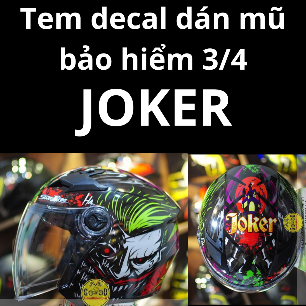 Tem decal dán mũ bảo hiểm 3/4 JOKER (kèm hình thật) | Shopee Việt Nam