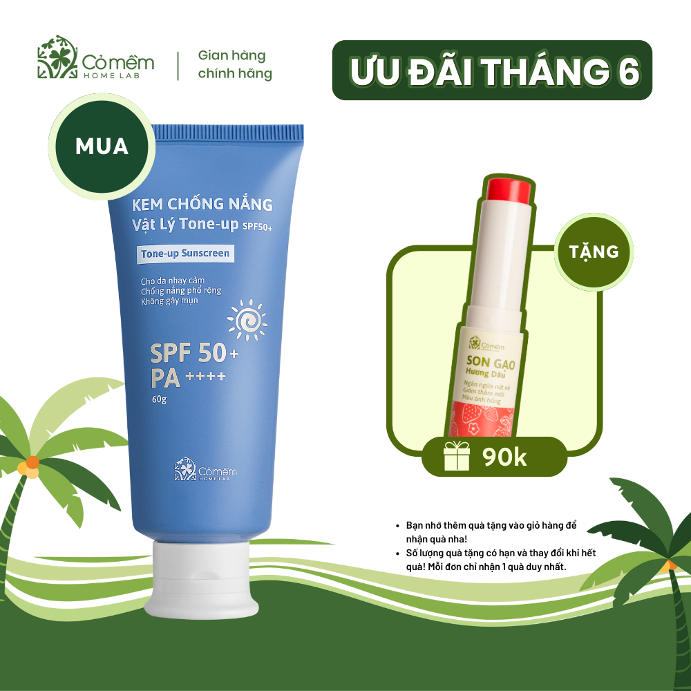 Kem Chống Nắng Vật Lý Tone Up SPF50 PA++++ Tone Up An Toàn Cho Da Nhạy Cảm Bà Bầu Trẻ Em Cỏ Mềm ...