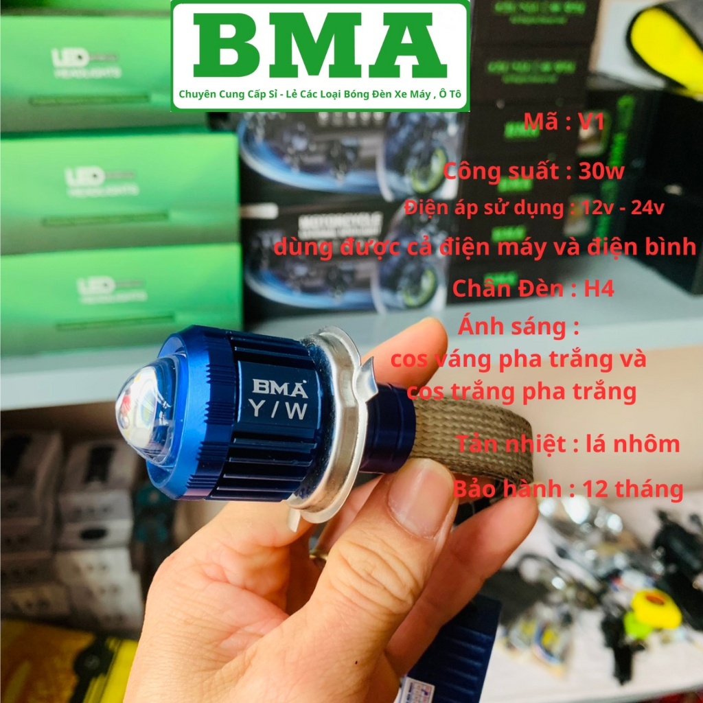 Đèn LED Pha Bi Cầu V1 V4 BMA Chân Đèn H4 Bảo hành 12 Tháng Lắp xe máy ...