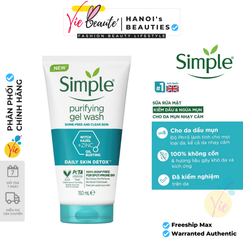 Sữa Rửa Mặt Simple Purifying Gel Wash Kiềm Dầu Ngừa Mụn 150ml | Shopee ...
