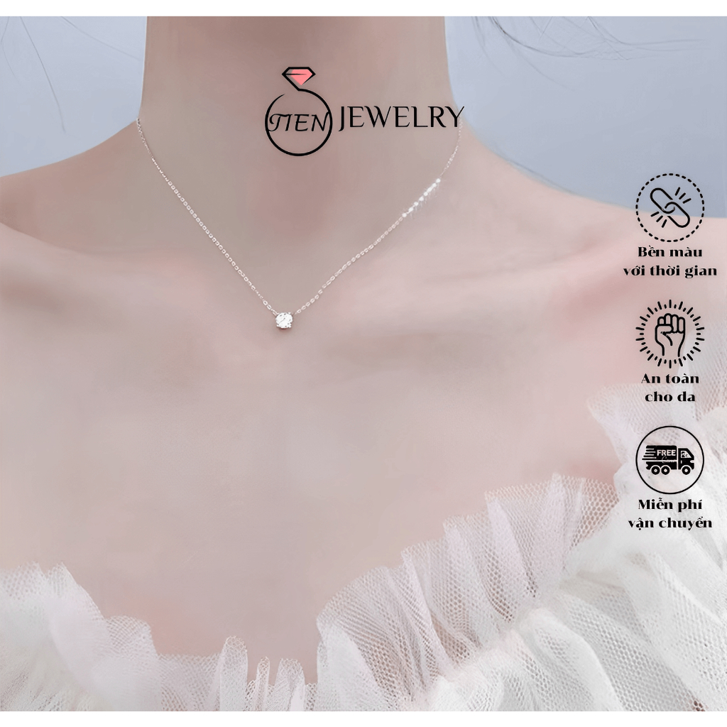 Dây chuyền bạc nữ S925 đính đá sợi mảnh lấp lánh, vòng cổ S925 nữ sợi mảnh đính đá sang trọng ...