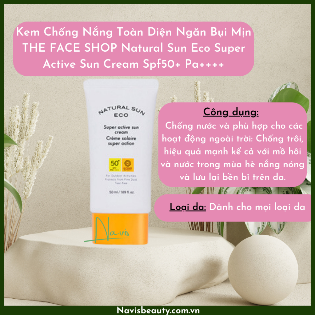 Kem chống nắng toàn diện ngăn bụi mịn Hàn Quốc The Face Shop Natural Sun Eco Super Active Sun ...