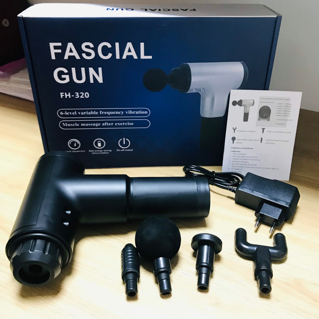 Súng massage Fascial Gun FH- 320 ( 4 đầu , 6 cấp độ) | Shopee Việt Nam