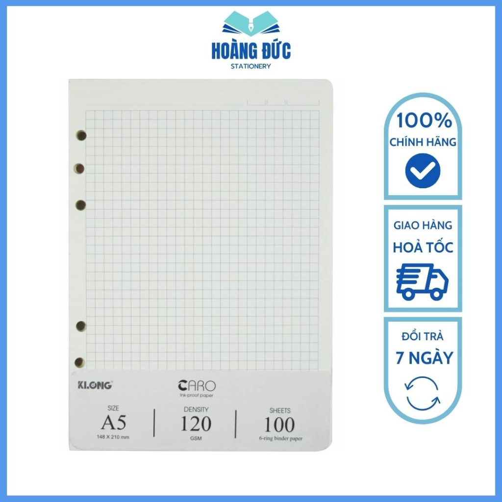 Ruột sổ còng Klong giấy refill Caro A5 100 tờ - MS 996; Ruột sổ Dash Caro Klong kẹp còng A5 100 ...