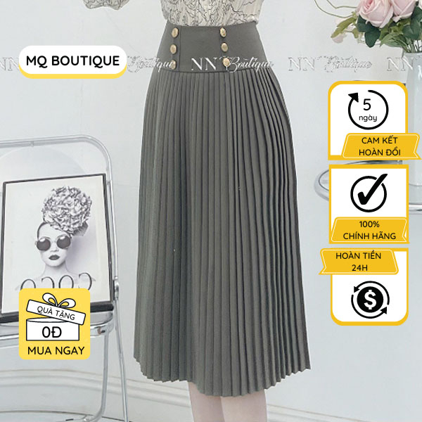 Chân váy nữ xếp ly cạp to 6 khuy công sở, dập ly dáng dài dưới gối cao cấp đi làm đi chơi ly nhỏ ...