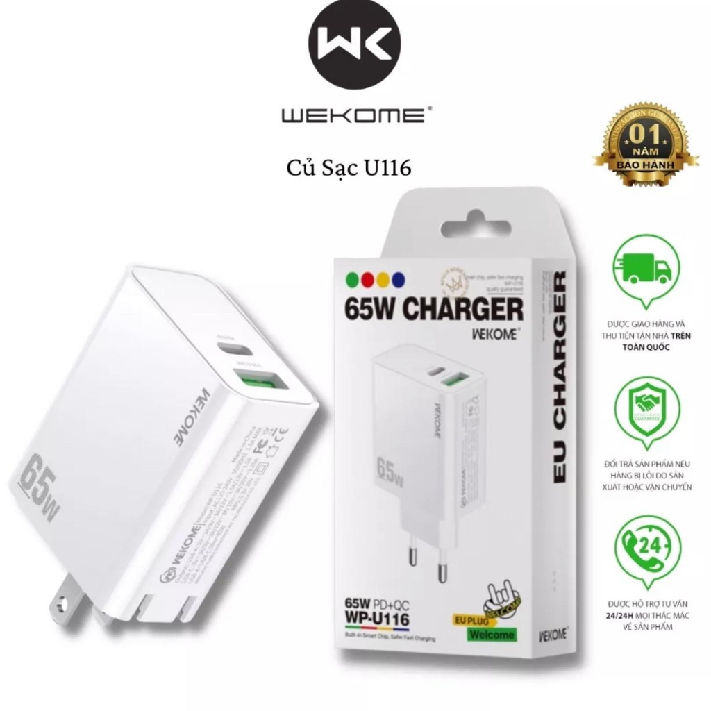 Củ sạc nhanh PD 65W + QC 18W chính hãng WK bảo hành 24 tháng | Shopee Việt Nam
