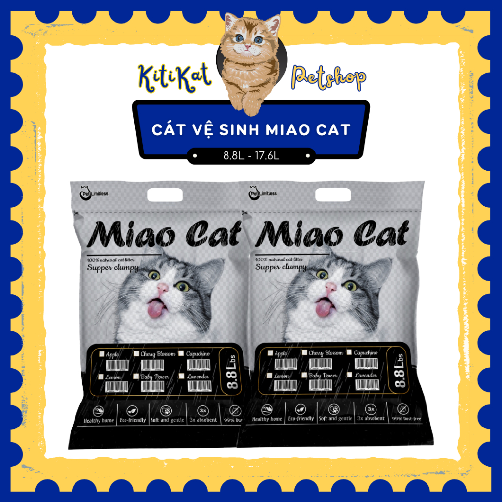 Cát vệ sinh cho mèo Miao Cat 8.8L & 17.6L| Cát Miao Cat cho mèo độ vón ...