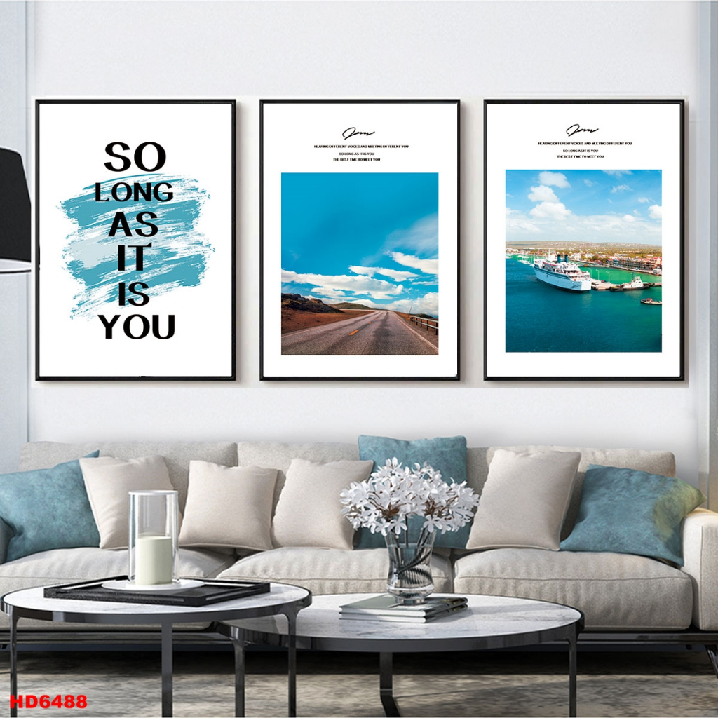 Bộ 3 Tranh Canvas Có Viền Hiện Đại Biển Xanh Trang Trí Phòng Khách OHA ...