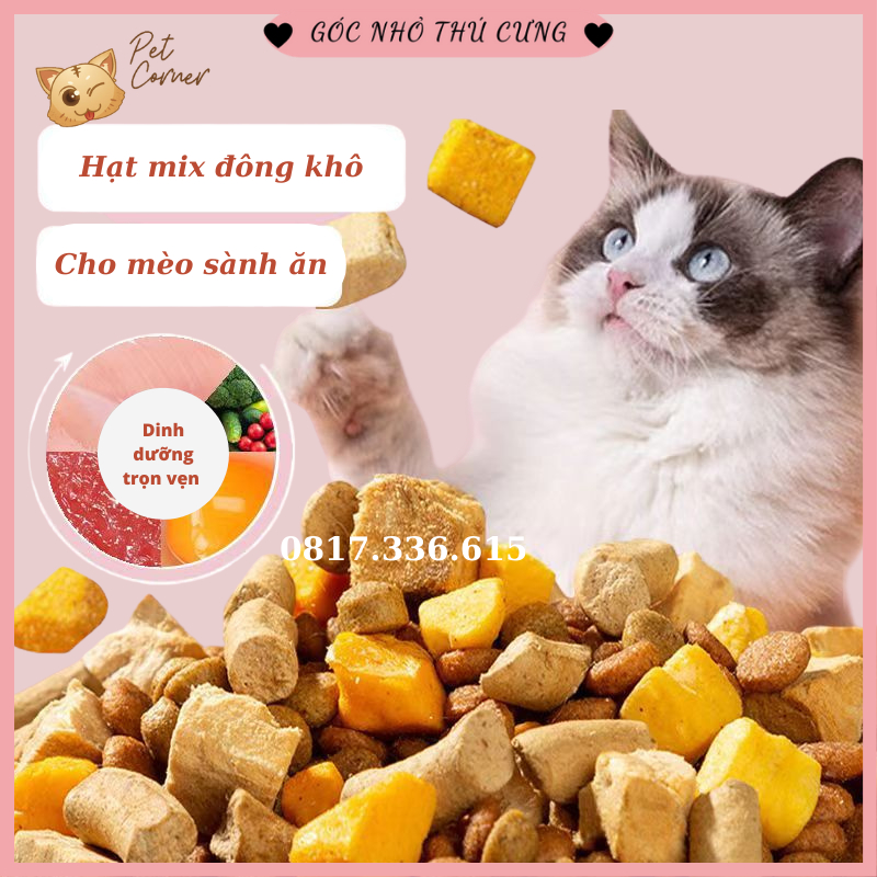 Hạt mix cao cấp cho mèo trộn thịt bò, gà, tôm, cá, lòng đỏ trứng, rau ...