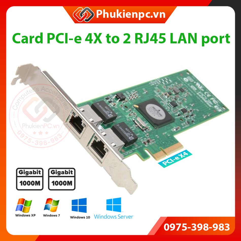 Card mạng PCI-e 4x to 2 RJ45 LAN Port Chip BCM5709. Mở rộng 2 cổng LAN ...
