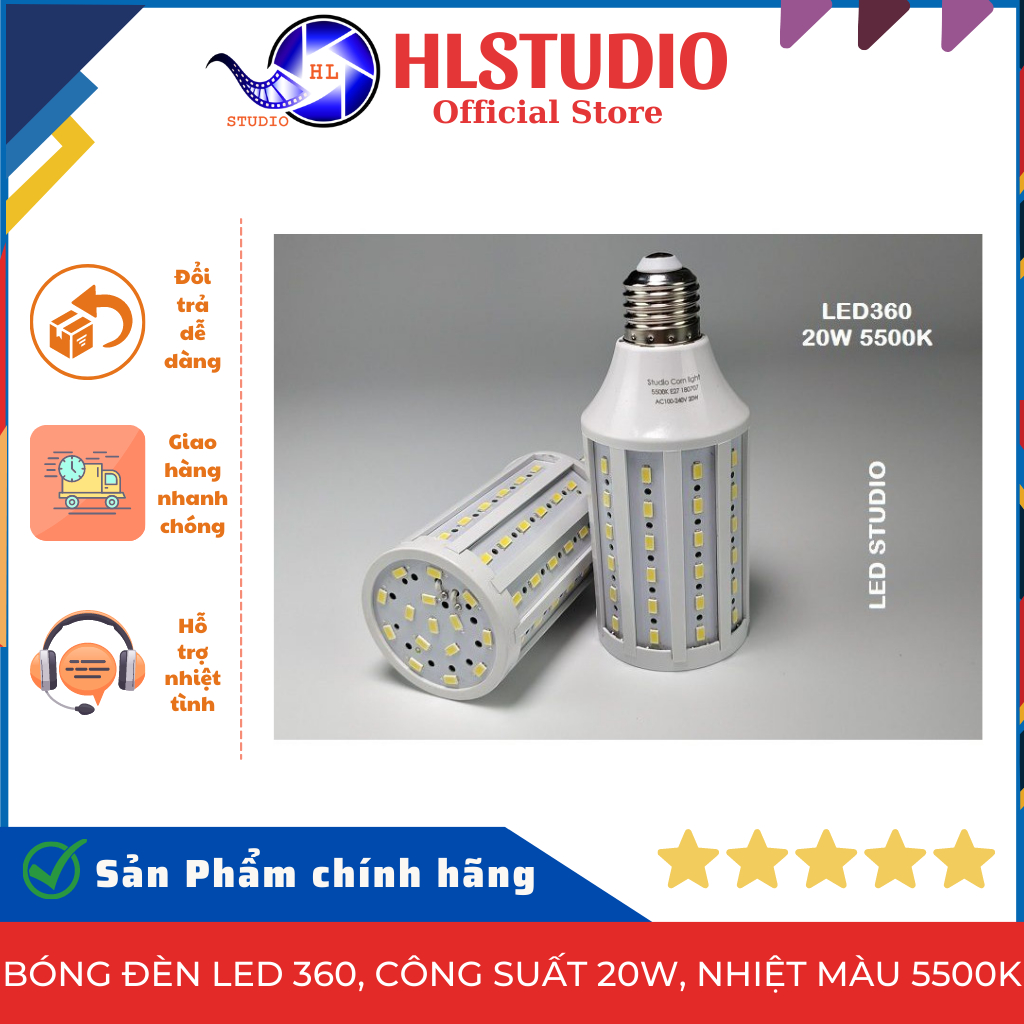 Bóng Đèn Led 360, Công Suất 20w, Nhiệt Màu 5500K HL Studio | Shopee ...