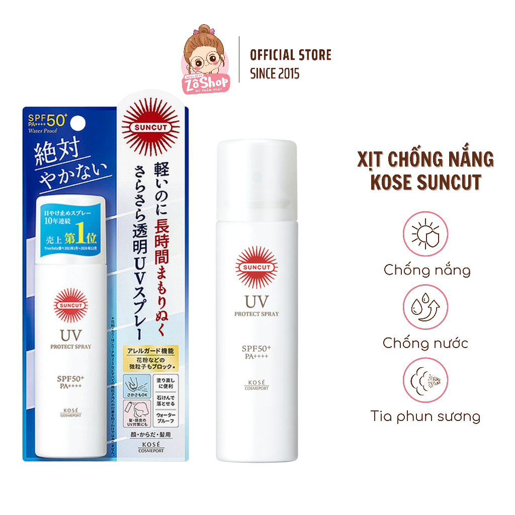 Xịt Chống Nắng Kose Suncut Chống Nước Kose Suncut UV Protect Spray SPF50+ PA++++ 60g | Shopee ...