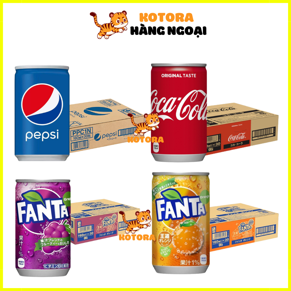 Thùng 30 lon Pepsi, Coca Cola, Fanta cam, nho 160ml x 30 lon, nước ngọt có gas nộ địa Nhật Bản ...