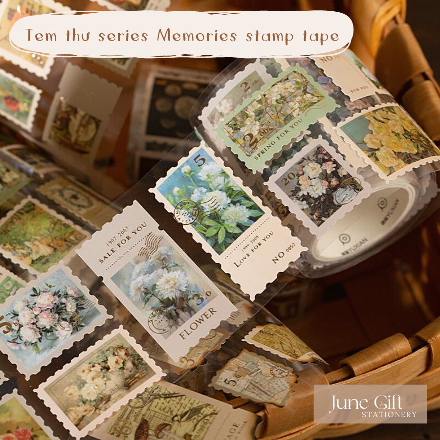 Sticker tem thư series Memories stamp tape trang trí sổ, làm journal ...