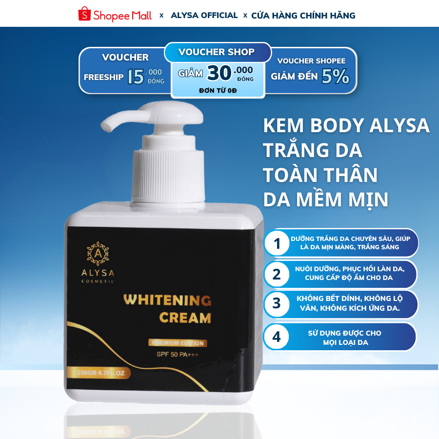 Kem body trắng da toàn thân cao cấp WHITENING CREAM ALYSA 250gram ngày ...