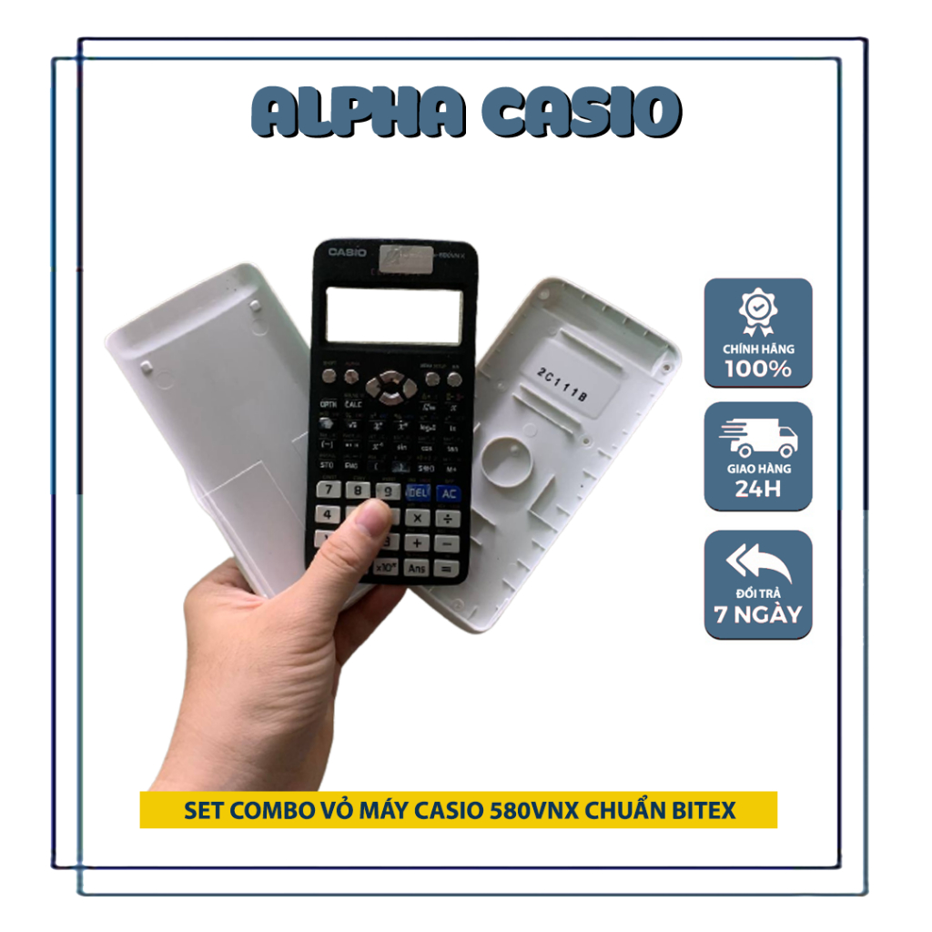 Set combo Nắp ốp mặt trước và mặt sau máy tính casio 580vnx trắng, bộ ...
