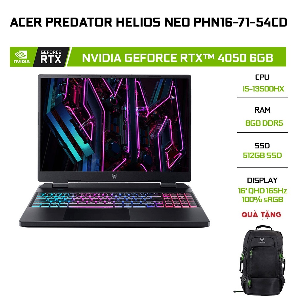Laptop Acer Predator Helios Neo PHN16-71-54CD (i5-13500HX8G512GRTX 4050 ...