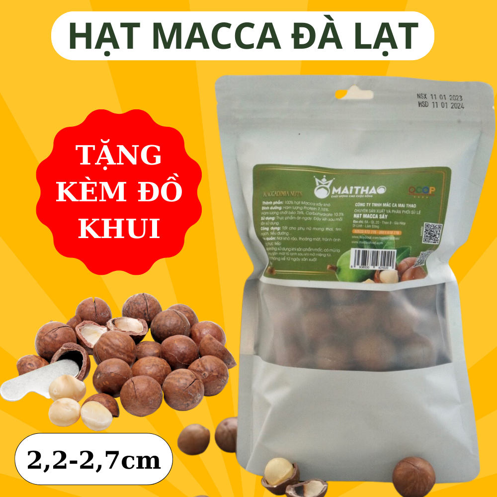 Hạt macca nứt vỏ Mai Thao túi 500g size 2,2-2,7cm tặng kèm đồ khui hạt ...
