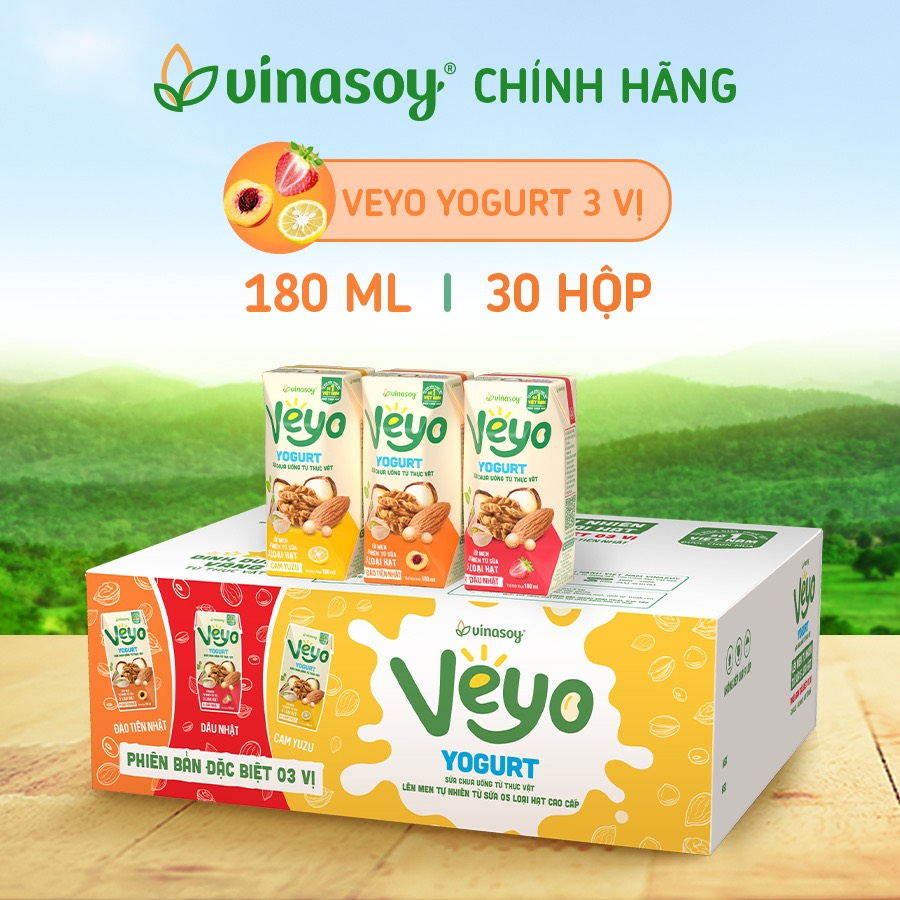 Thùng Sữa chua uống từ thực vật Veyo Yogurt vị Đào Tiên Nhật/ cam/ Dâu ...