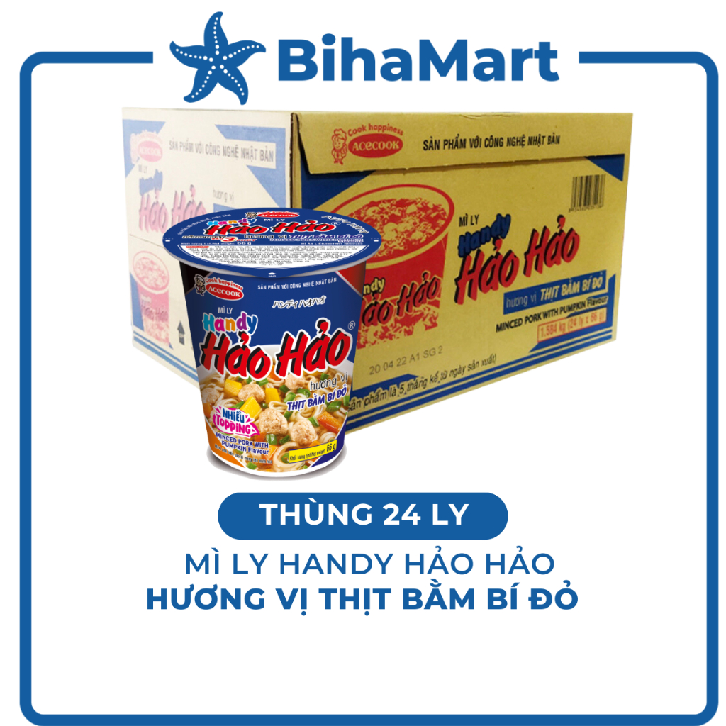 [THÙNG 24 LY] - ACECOOK - Mì ly Handy Hảo Hảo thịt bằm bí đỏ - Mì Handy Hảo Hảo bí đỏ thịt bằm ...