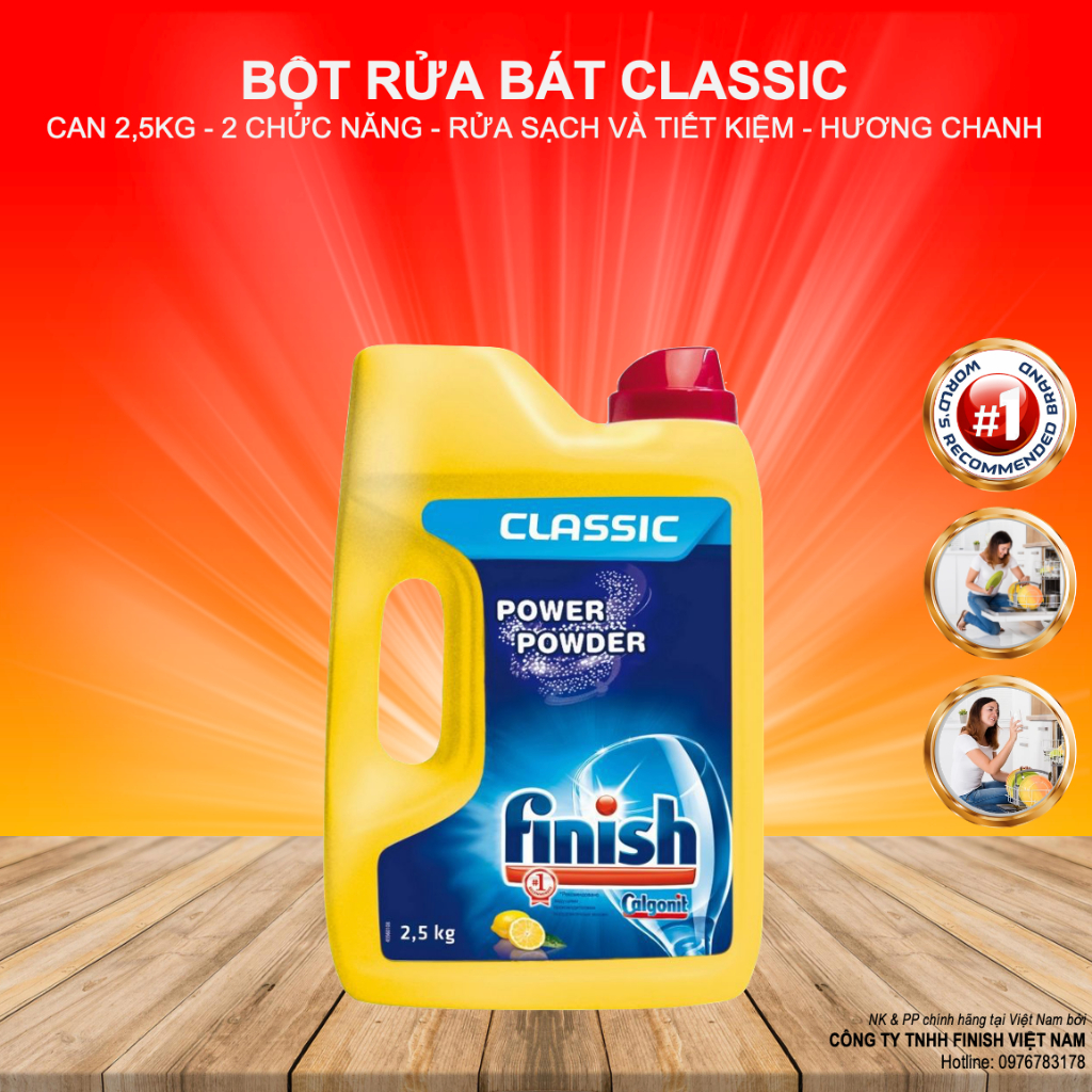 Bột rửa chén bát hương Chanh Finish Classic rửa sạch tiết kiệm nhập ...