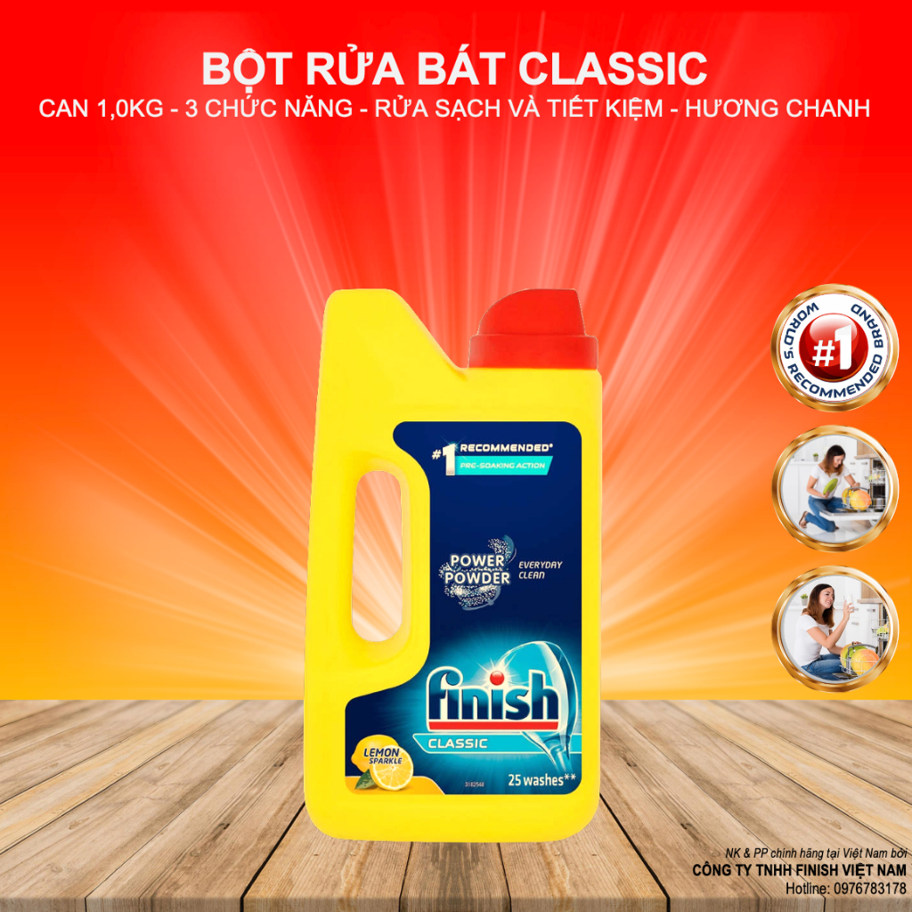 Bột rửa chén bát hương Chanh Finish Classic rửa sạch tiết kiệm nhập ...
