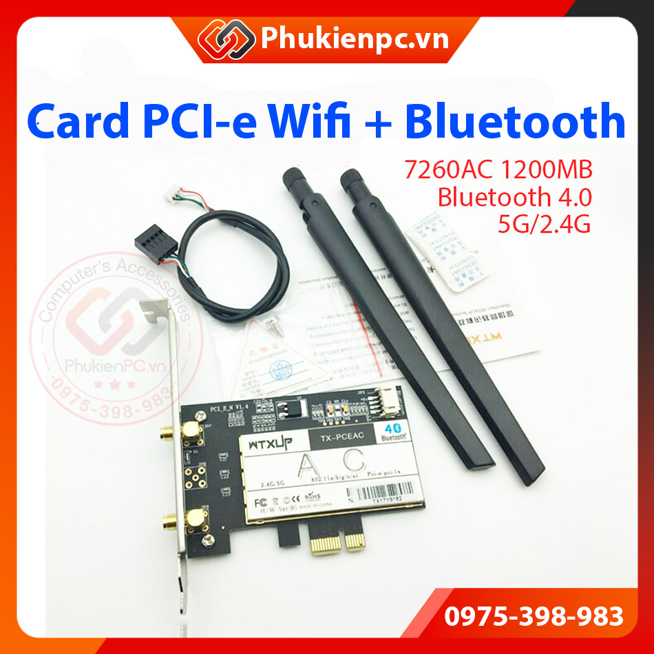 Card PCI-E thu Wifi, Bluetooth 4.0 5G 2.4G Dual Band AC7260. Sử dụng ...