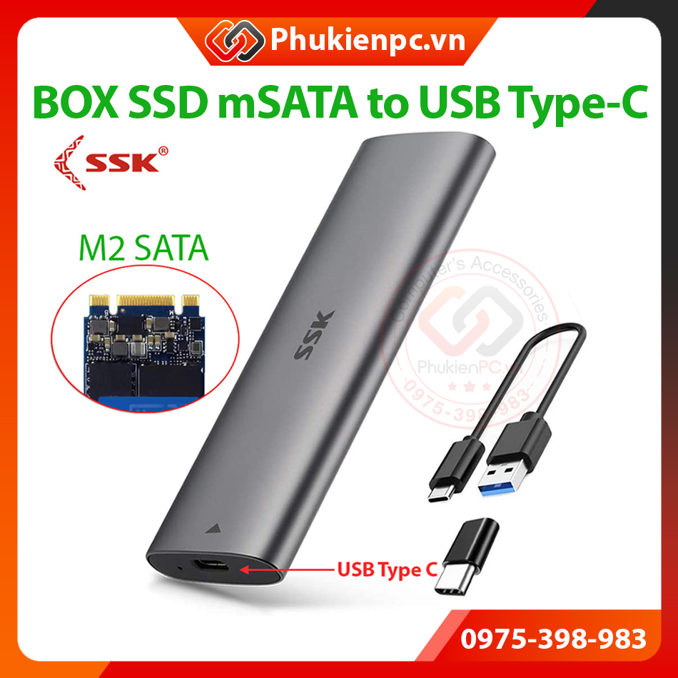 Box SSD M2 SATA 2280 to Type-C vỏ nhôm, hiệu SSK. Chuyển đổi ổ cứng M2 ...