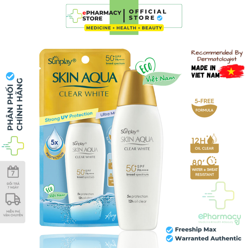 Kem Chống nắng Skin Aqua dạng sữa - Sunplay Skin Aqua Clear White SPF50+ PA++++ | Shopee Việt Nam