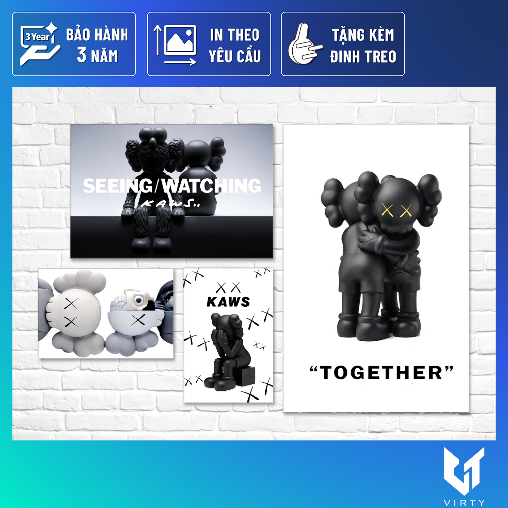 Set 4 Tranh Decal dán tường KAWS VIRTY có keo sẵn Decal dán tường chống ...