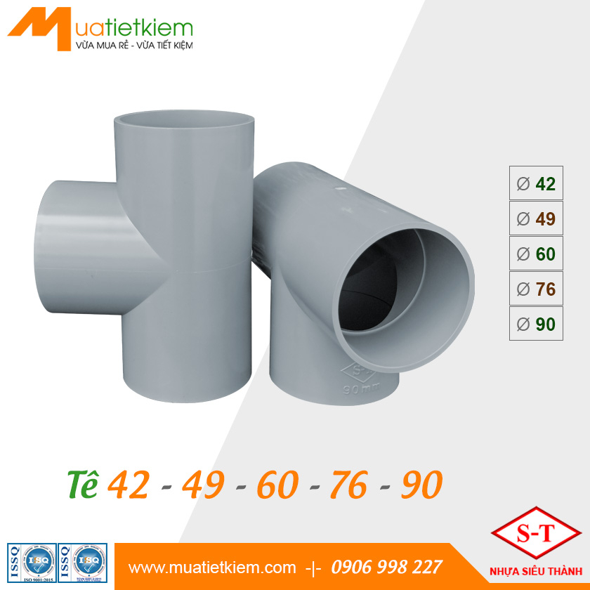 Tê PVC phi 42, 49, 60, 76, 90, phụ kiện ống nước (Siêu Thành) | Shopee ...