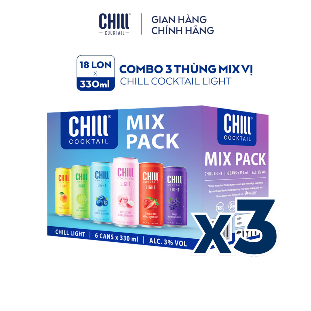 Combo 3 thùng Chill Cocktail Light mix vị ( 330ml x 18 lon) | Shopee ...