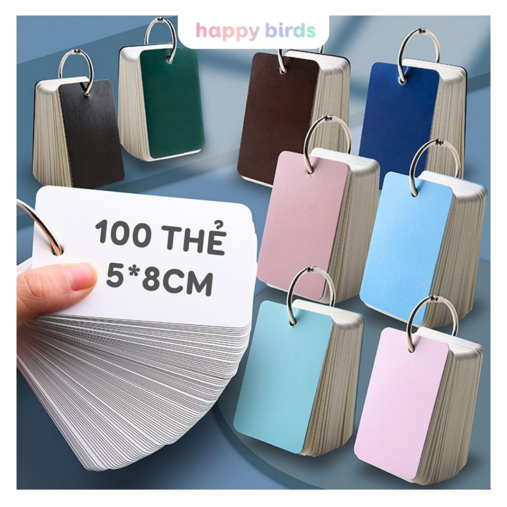 Flashcard thẻ từ vựng giấy ghi chú 5x8cm trắng kèm khoen ngoại ngữ học ...