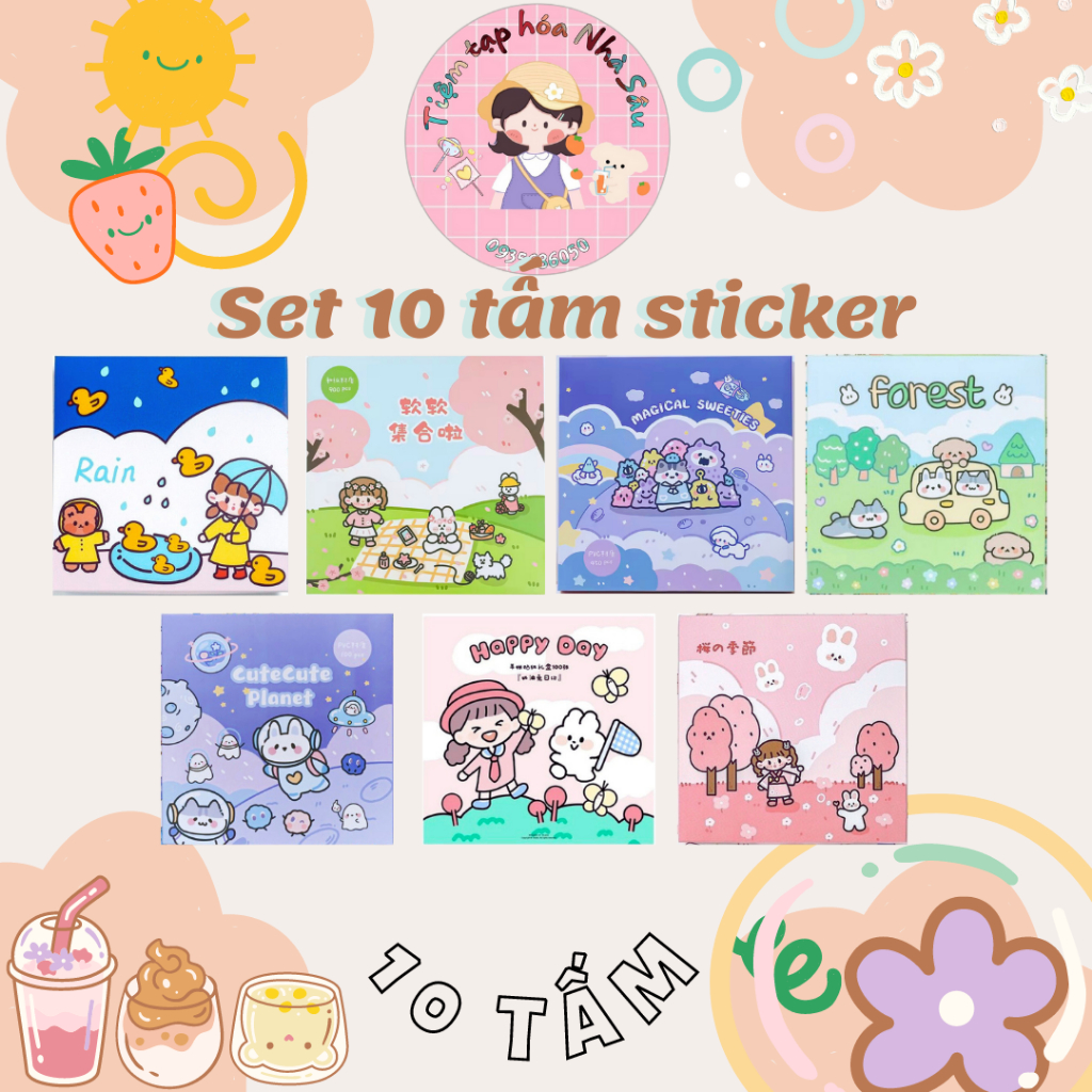 Set 10 tấm sticker xinh xắn ngẫu nhiên đủ màu siêu dễ thương | Shopee ...