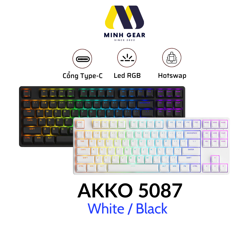 Bàn phím AKKO 5087 RGB ASA – White | Black (Foam tiêu âm / Hotswap ...