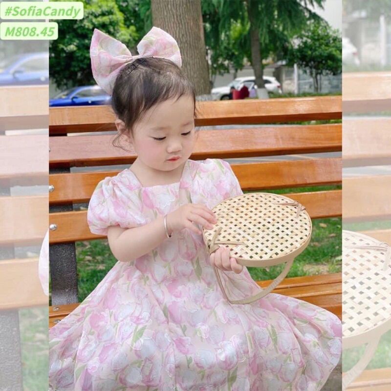 Váy Sofia Candy tơ hoa tulip hồng tặng kèm nơ buộc tóc (10-40kg ...