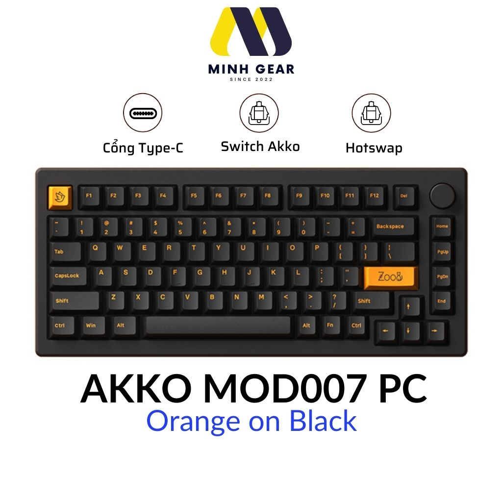 Bàn phím cơ AKKO MOD007 PC Orange on Black (Hotswap / Gasket Mount ...