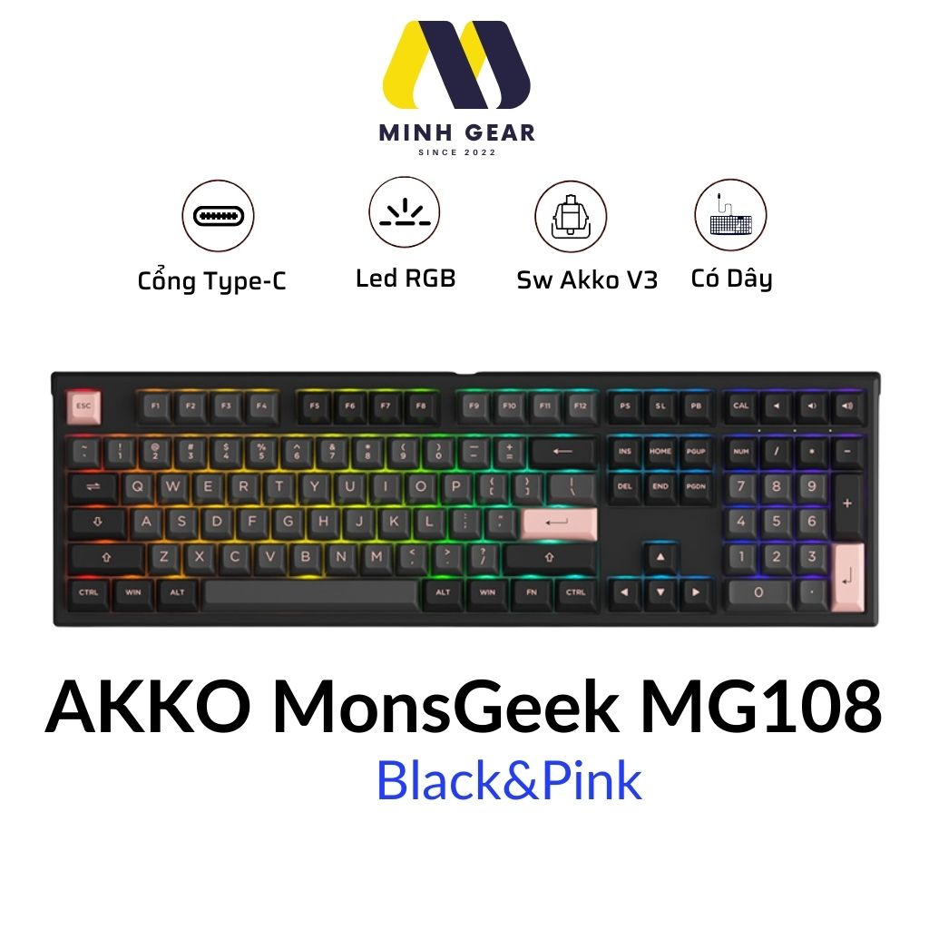 Bàn phím cơ AKKO MonsGeek MG108 Black Pink Có led RGB / Sw AKKO v3 | Shopee Việt Nam