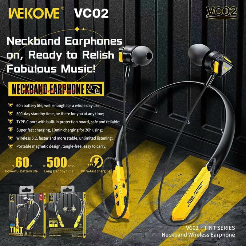 Tai Nghe Bluetooth Wekome VC02 Neckband dành cho hoạt động thể thao ...