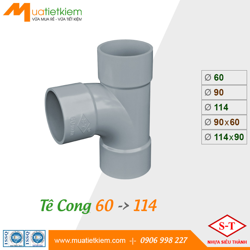 Tê Cong PVC phi 60, 90, 114, 90x60, 114x90, phụ kiện ống nước (Siêu ...