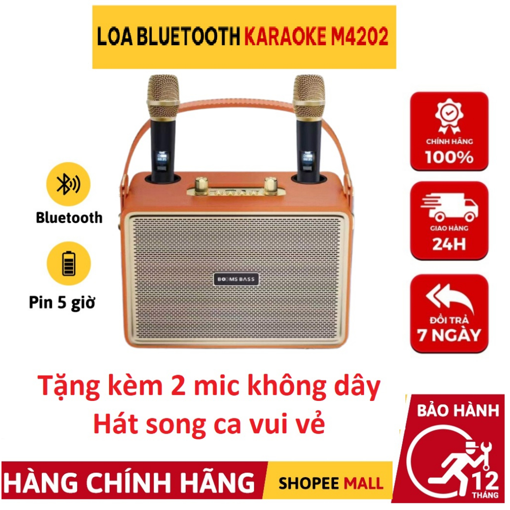 Loa bluetooth karaoke M4202 kèm 2 micro không dây công xuất 20W, Loa ...