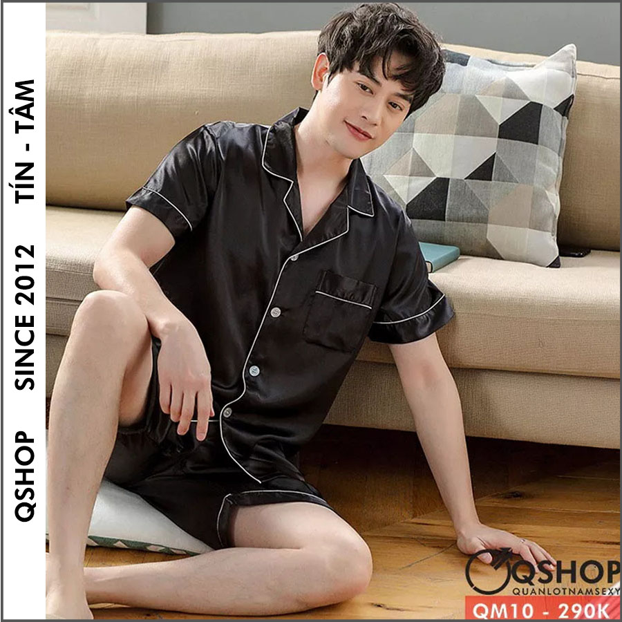 Bộ pijama nam quần ngắn tay ngắn lụa satin mềm mát mặc nhà mặc ngủ thoải mái lịch sự QSHOP QM10 ...