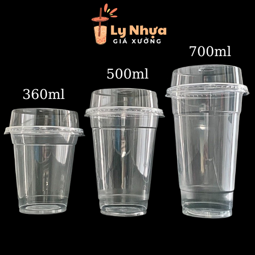 Lốc 50 Ly Nhựa PP Trơn Đáy Bằng Loại Dày 360ml, 500ml, 650ml, 700ml Đựng Trà Sữa, Sinh Tố, Nước ...