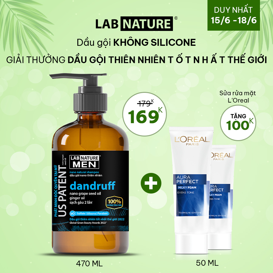 Dầu gội Lab Nature Men Dandruff 470g - Công nghệ Nano Sạch Gàu 2 Lần ...