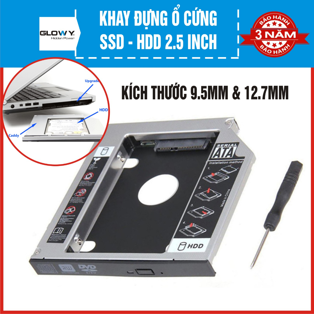 [ FLASH SALE ] Khay đựng ổ cứng Glowy Caddybay HDD,SSD - Chất liệu Nhôm - Sata III - Thay thế ổ ...